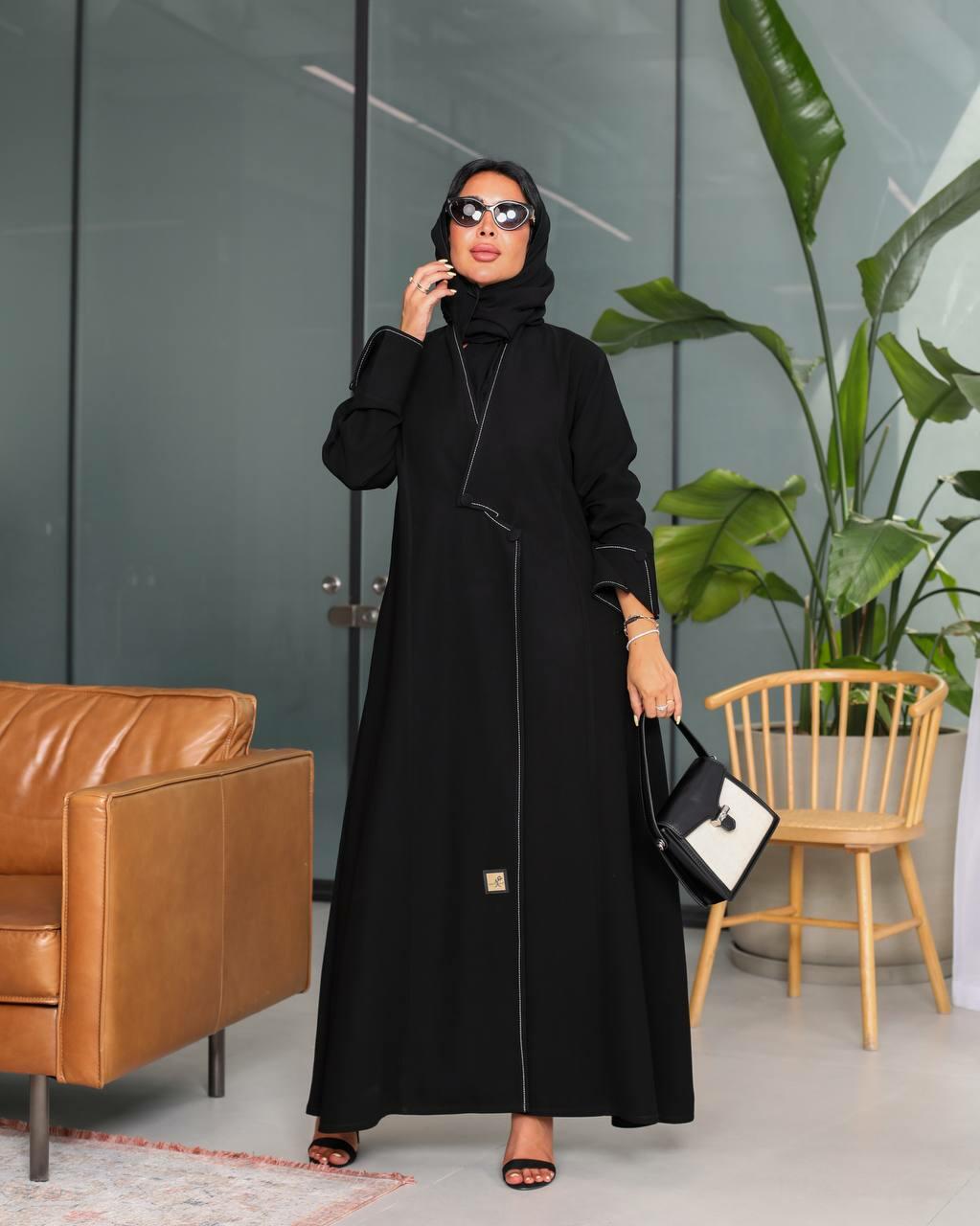 Abaya Islamiya Black Crepe Blazer Abaya With White Stitching And Abaya Islamiya Black Crepe Blazer Abaya With White Stitching And