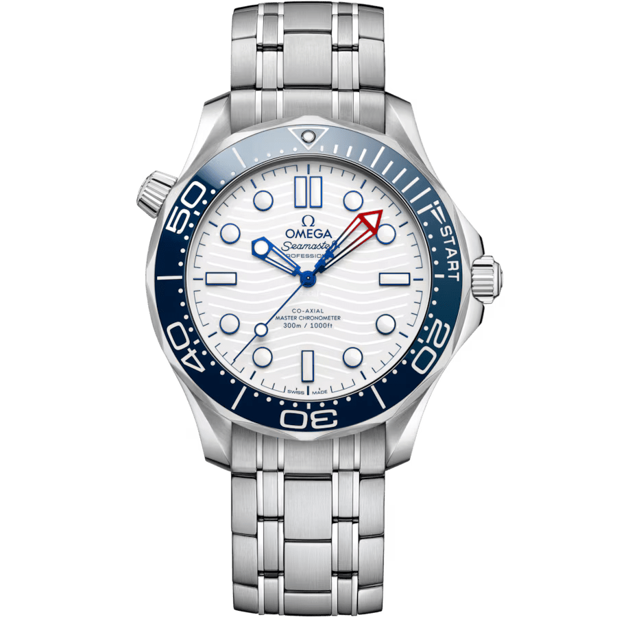 BMP | Omega Seamaster Metal Silver - White Dial - red pointer
